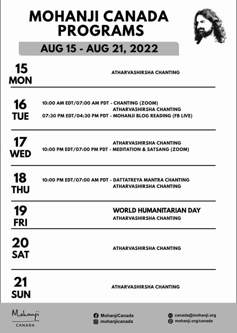 Weekly Schedule - Mohanji Foundation Canada